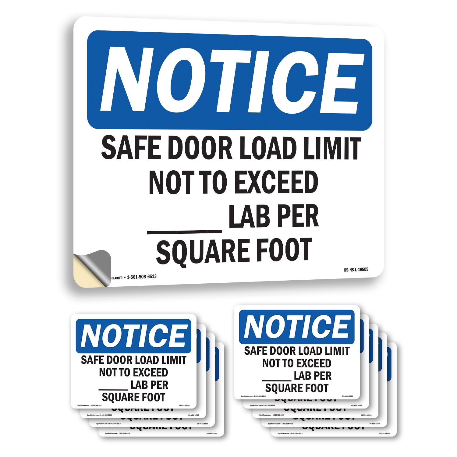 Safe Floor Load Limit Not To Exceed____Lbs OSHA Notice Vinyl Decal ...