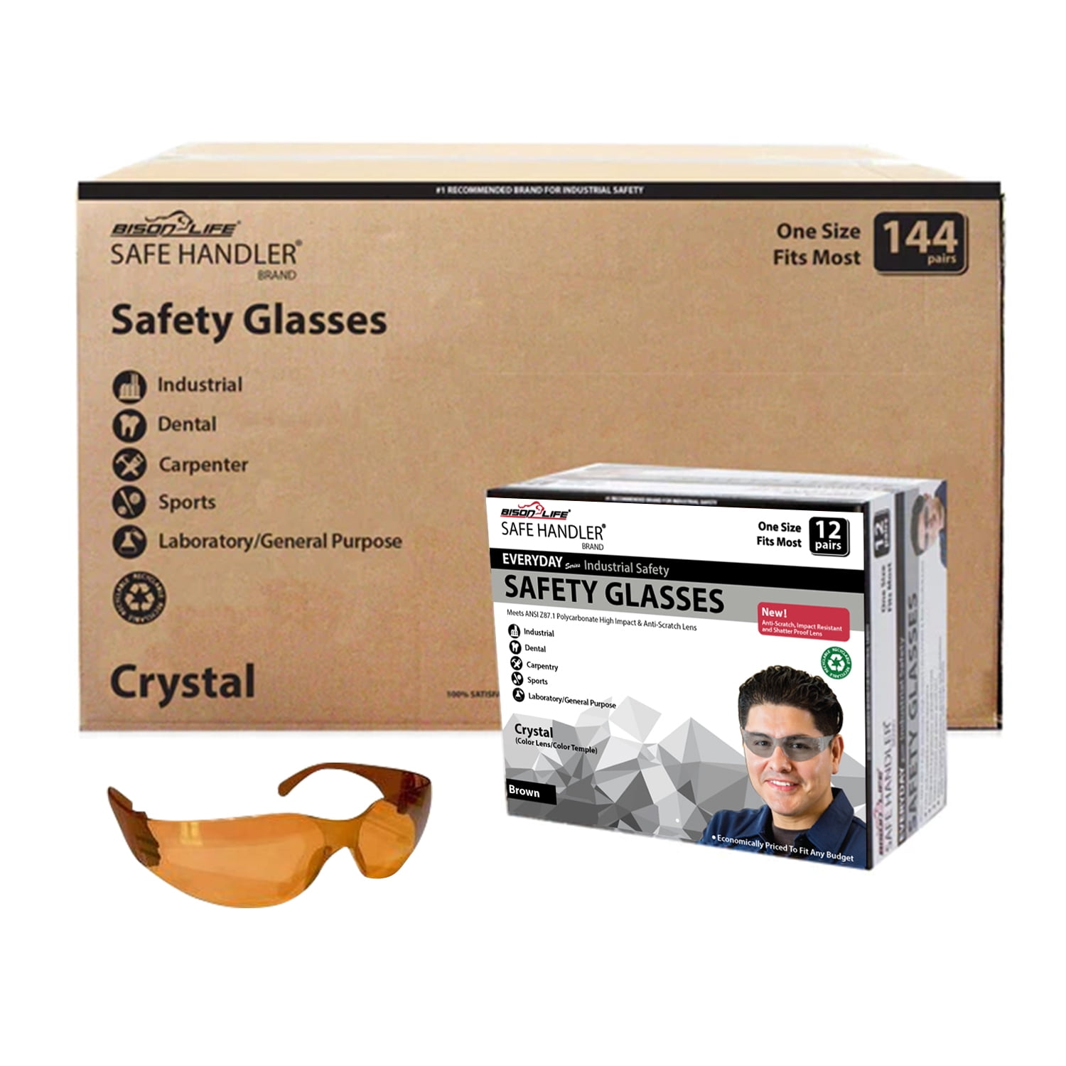 Safe Handler Crystal Full Color Brown Safety Glasses For Men/Women ...