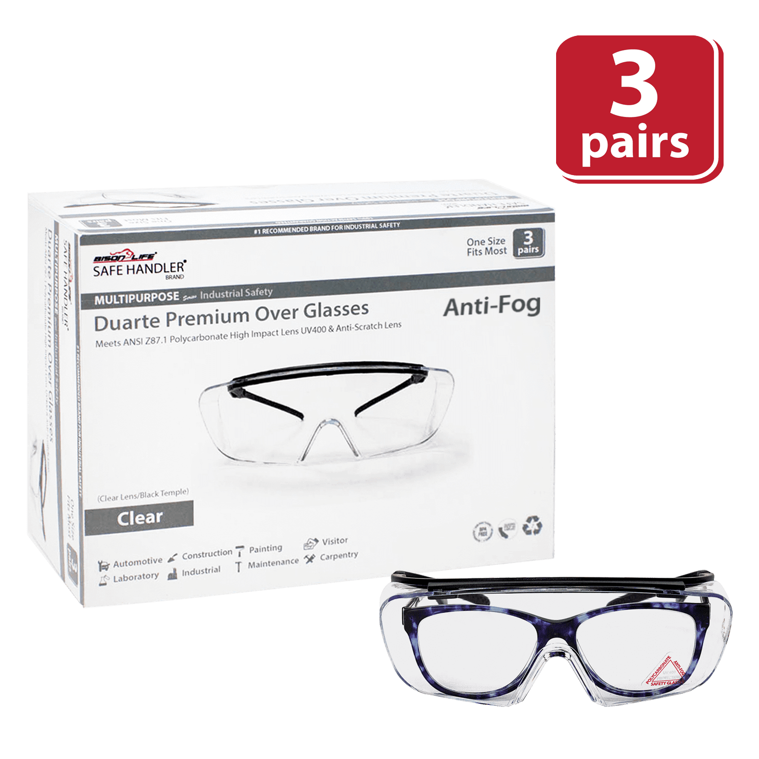 Safe Handler Duarte Clear Safety Glasses Over Glasses for Men and Women ...