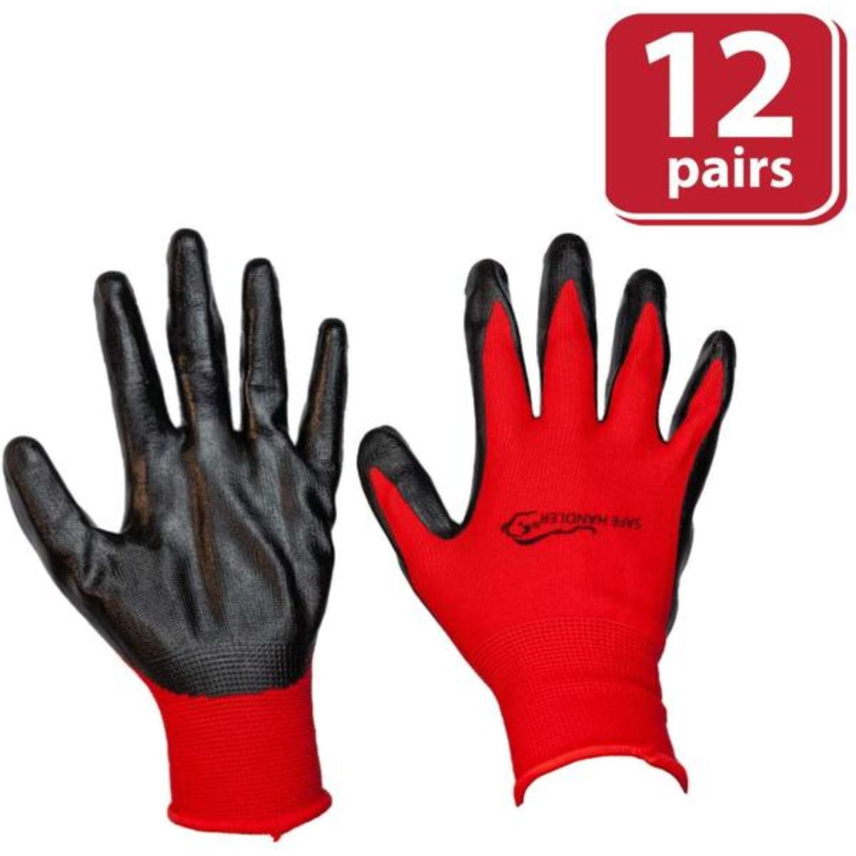 Safe Handler Nitrile Grip Work Gloves, Abrasion Resistant, Red/Black ...