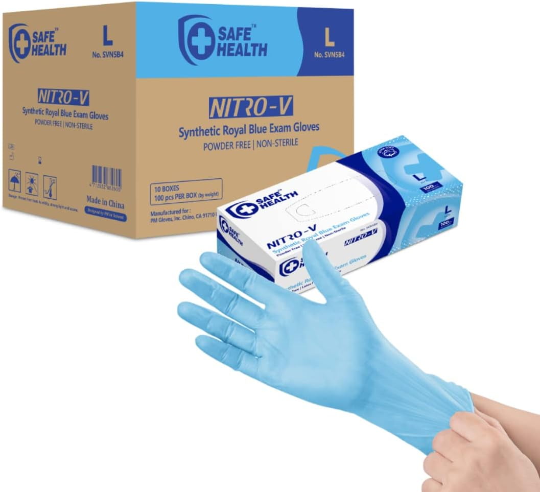 Safe Health NITRO-V Nitile-Vinyl Synthetic Exam Disposable Gloves, Blue ...