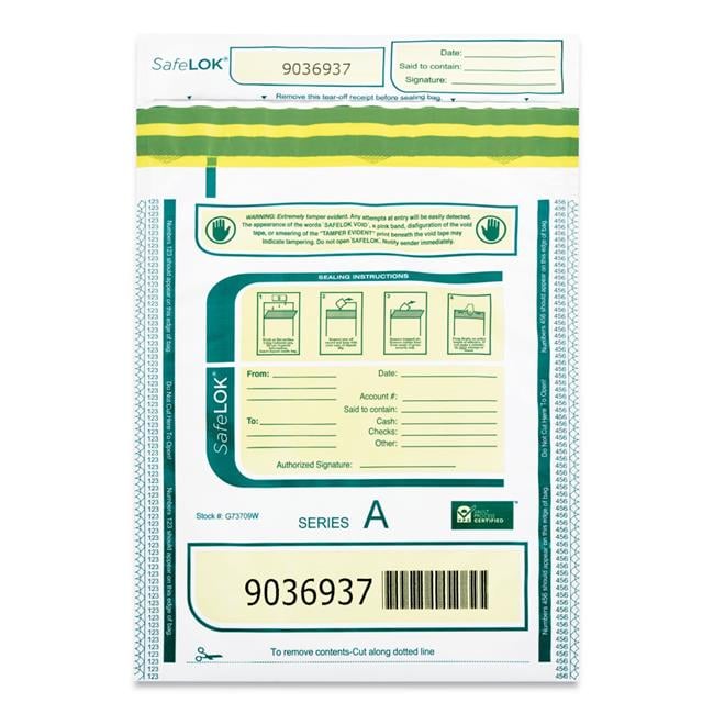 Safe Lok CNK585089 9 x 12 in. Plastic Tamper-Evident Deposit Bag, White ...