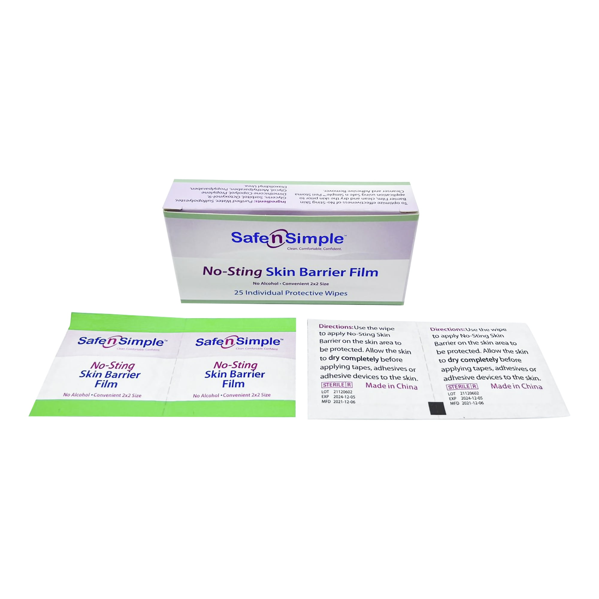 Safe N Simple No-Sting Skin Barrier Wipe Sterile 25 per Box SNS80725 ...
