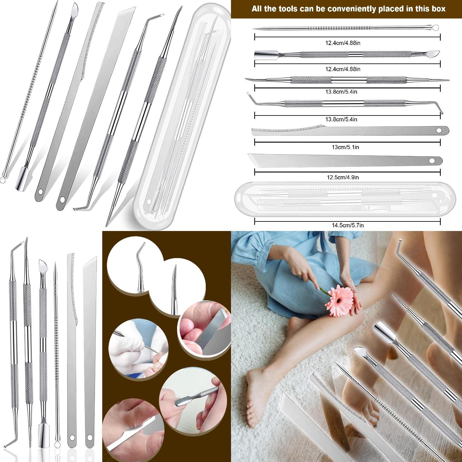 Safe and Professional Essential 7-Pack Ingrown Toenail Tool Set with ...