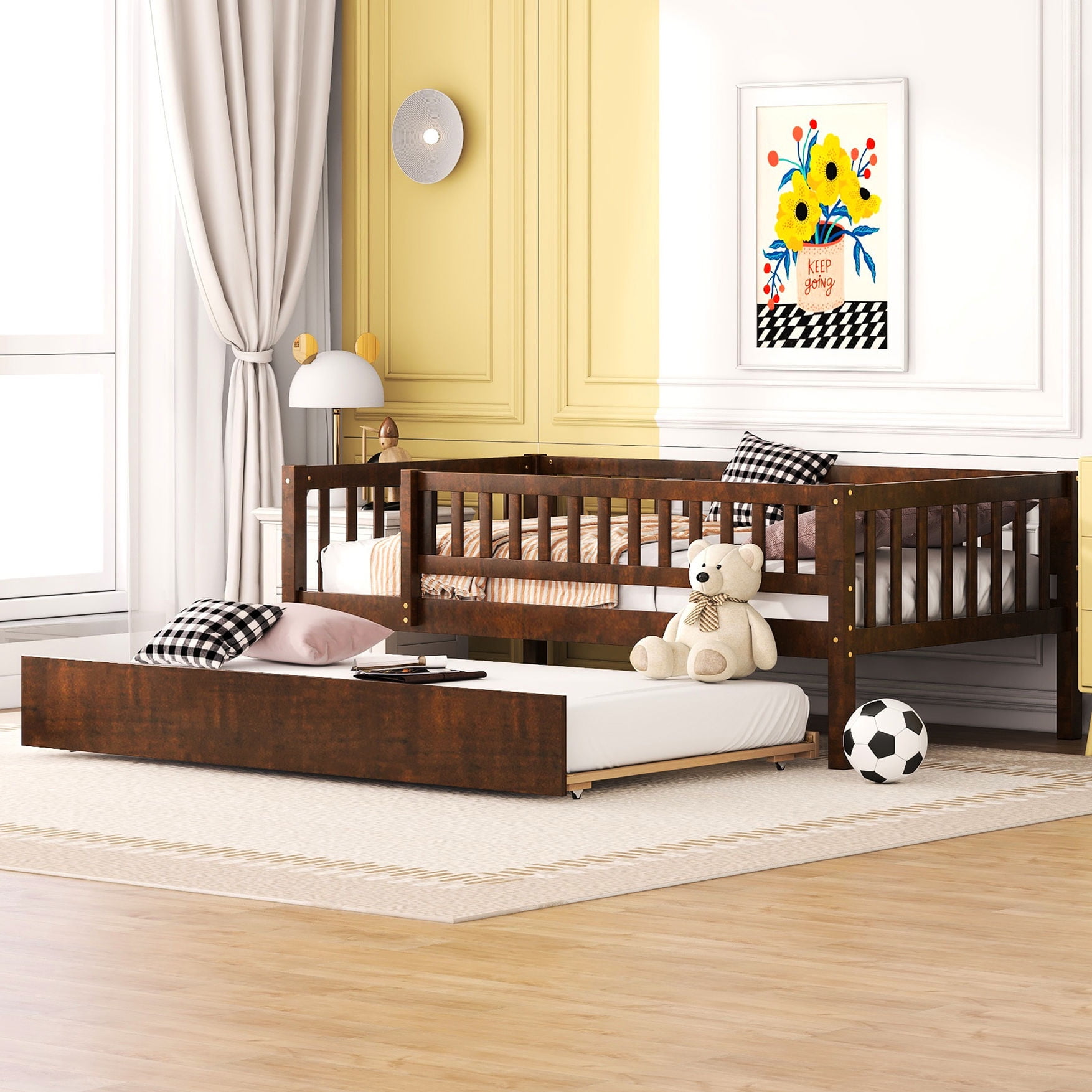 Safe Sleeping Experience - Twin Walnut Daybed with Trundle and Sturdy ...