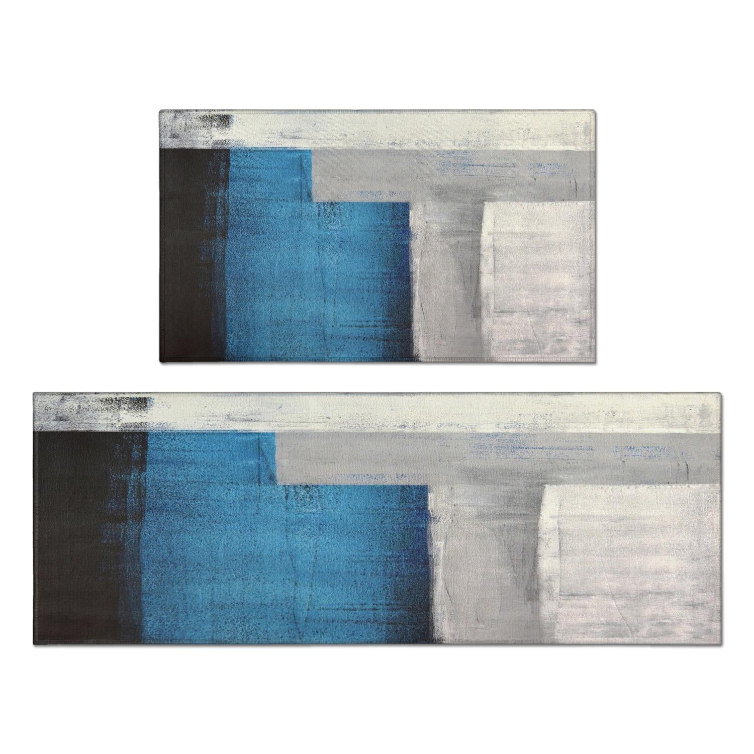Safe & Stylish Blue Grey Kitchen Rugs and Mats, Non-Skid, Washable Set ...
