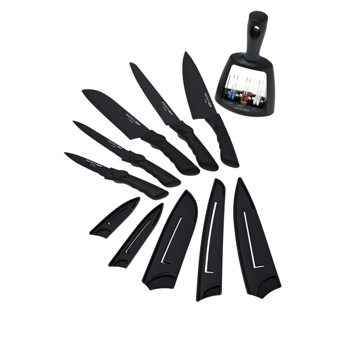 Restored Safe-T-Grip 11-piece Knife Set with Sharpener Black ...