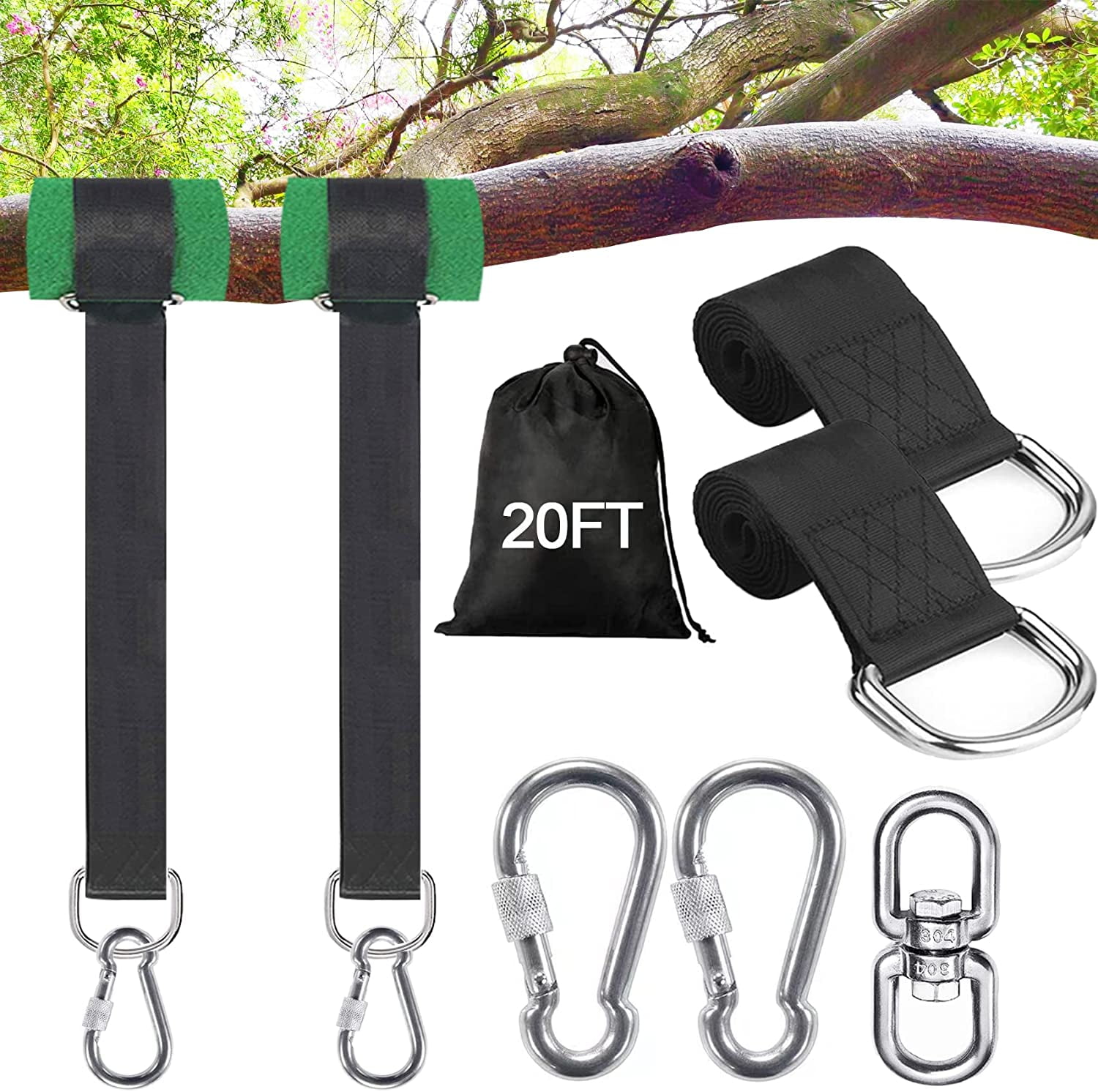 Safe Tree Swing Hanging Straps Kit, 3FT/10FT/15FT/20FT, Heavy Duty ...