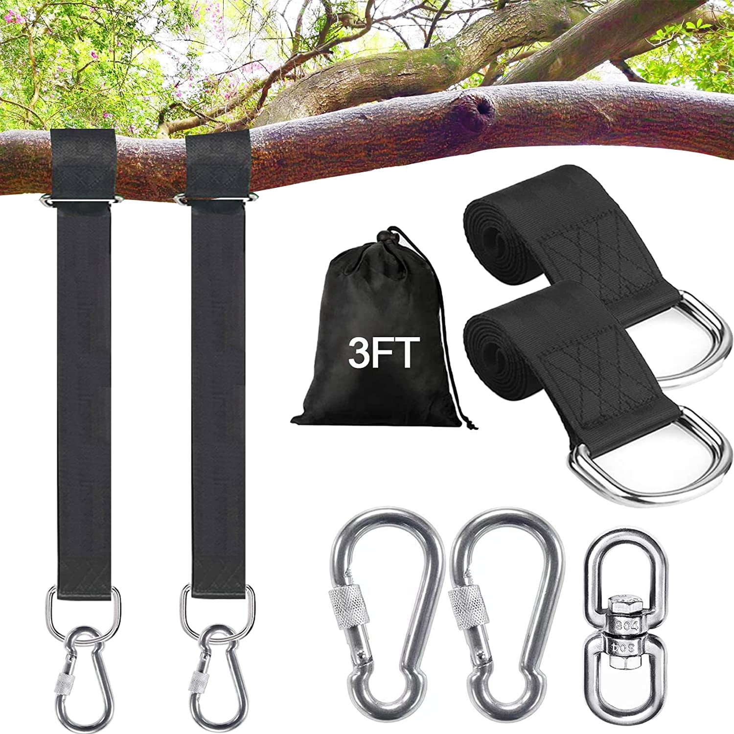 Safe Tree Swing Hanging Straps Kit, 3FT/10FT/15FT/20FT, Heavy Duty ...