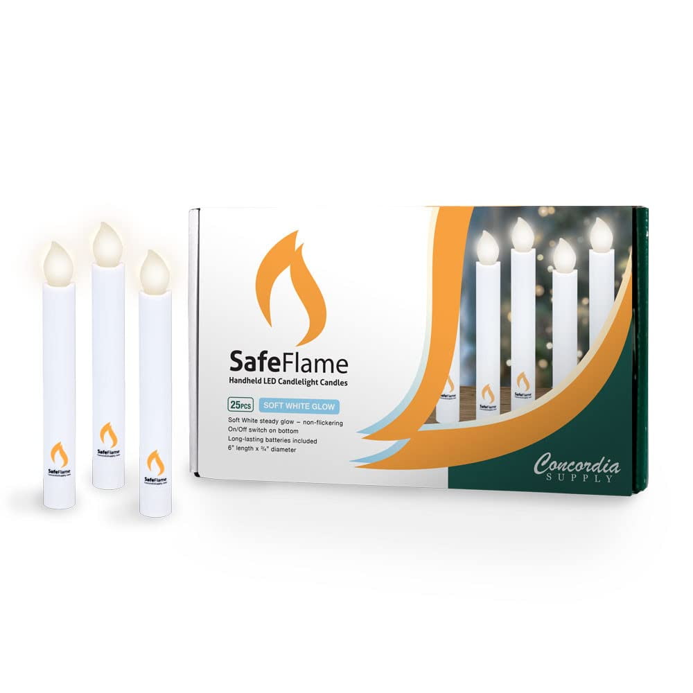 SafeFlame LED Candlesticks 6 Inch 25 Pack, Battery Operated Handheld ...