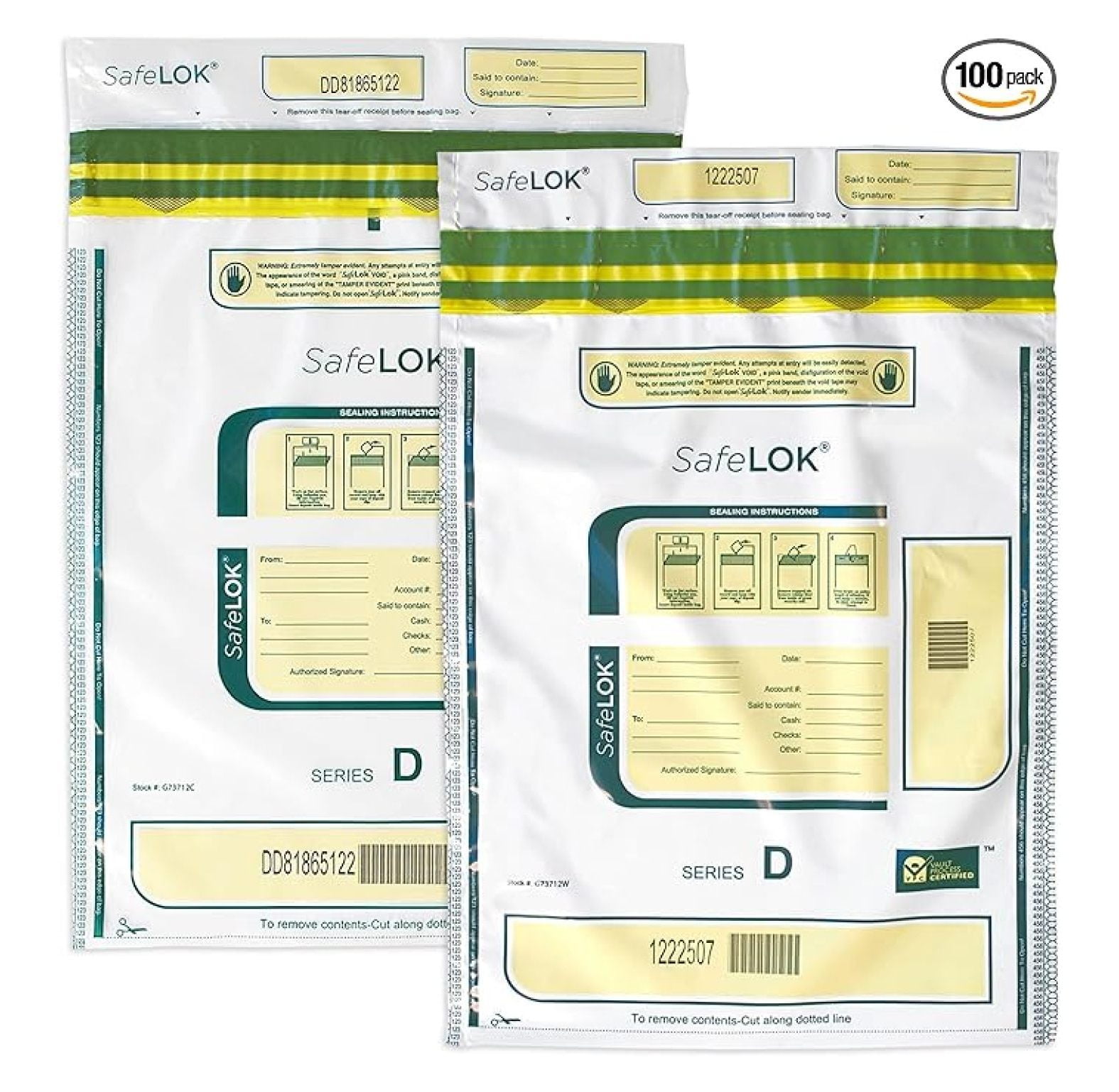 SafeLok 12" x 16", White, 50 Bags, Tamper-Evident Deposit Bags for Cash ...