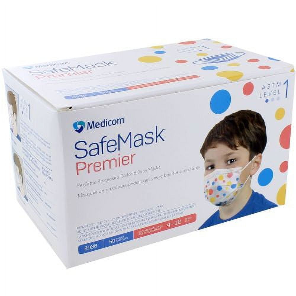 SafeMask Premier Pediatric Kids Earloop Face Masks - Polka Dot Design ...