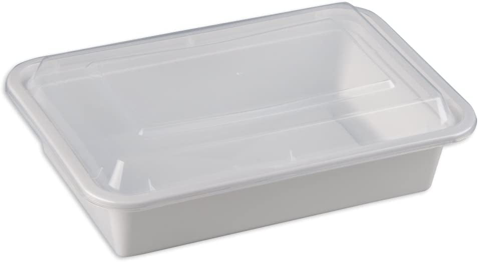SAFEPRO 38 oz. White Rectangular Microwavable Container with Clear Lid ...