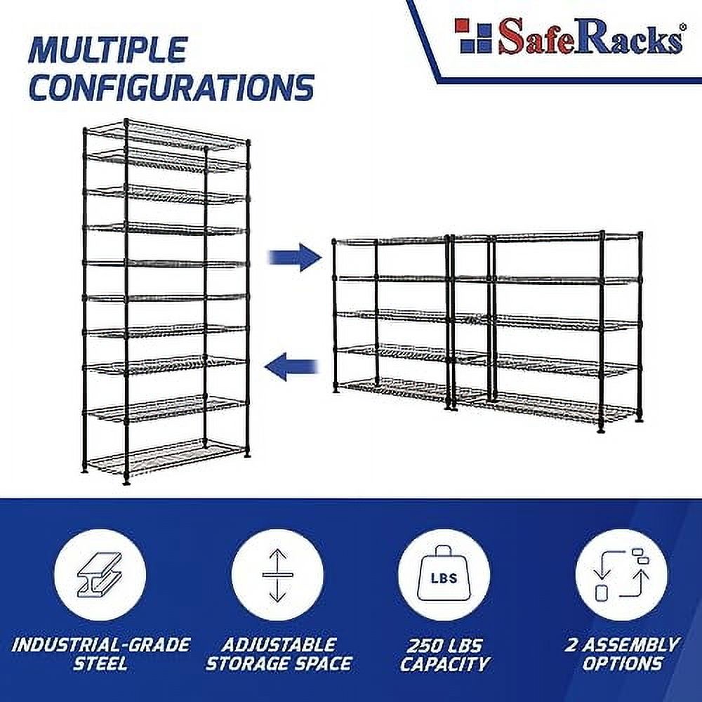 SafeRacks 10-Tier Pantry Shelf, Metal Wire Shelving Unit with ...