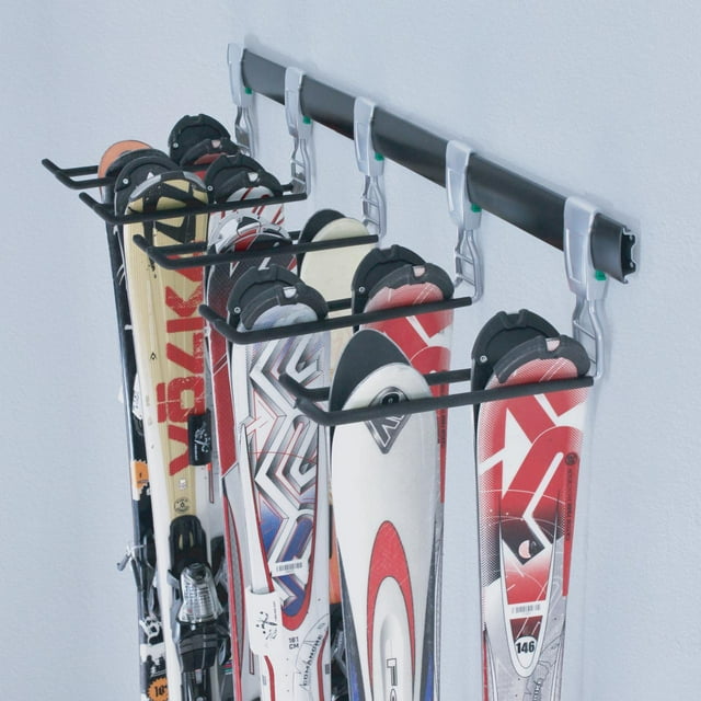 SafeRacks Wall Mounted Ski/Snowboard Rack - Includes 5 Storage Hooks ...