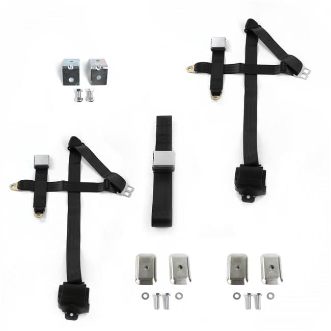 SafeTBoy 685030 Airplane 3 Point Black Retractable Bench Seat Belt Kit ...