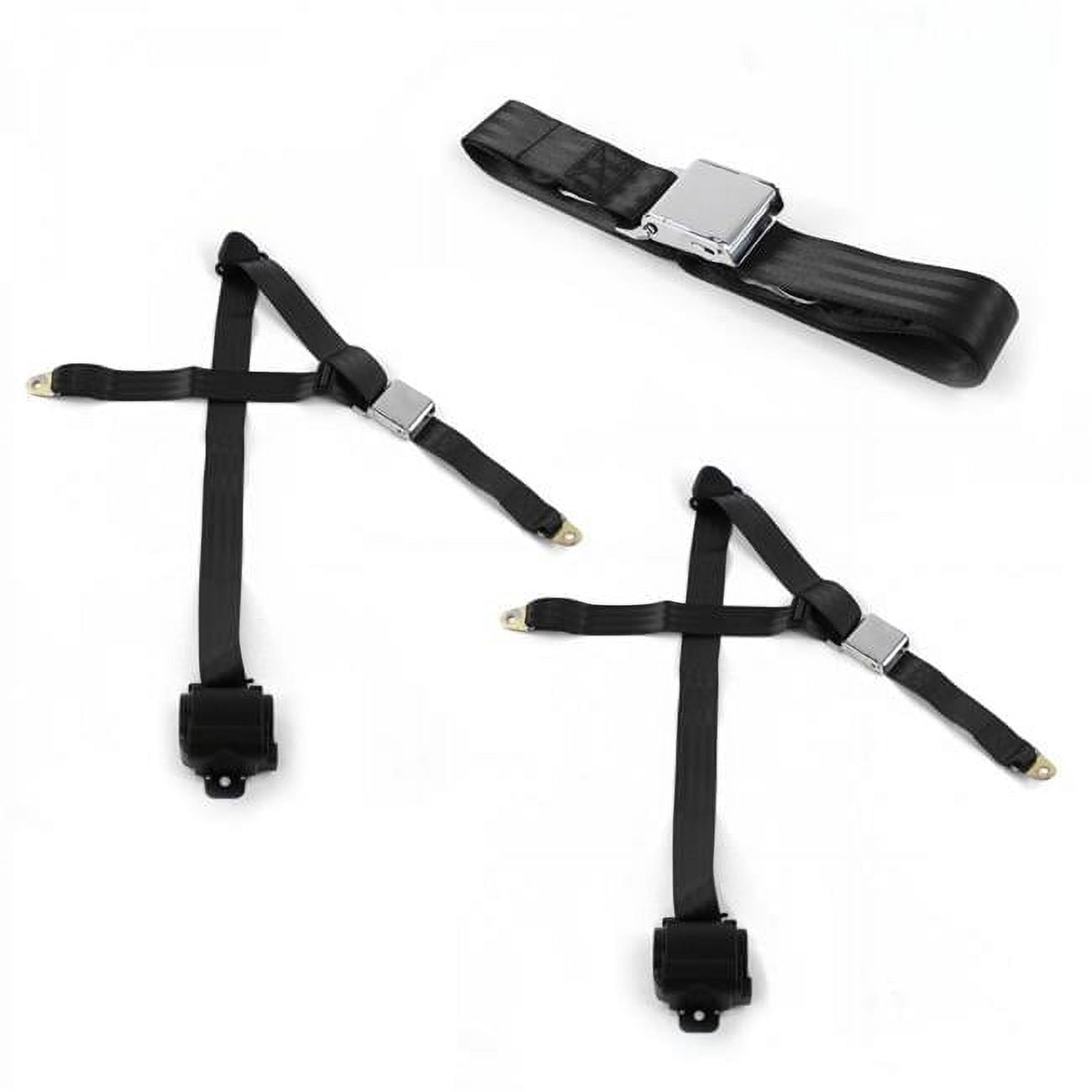 SafeTBoy Airplane 3 Point Black Retractable Bench Seat Belt Kit with 3 ...
