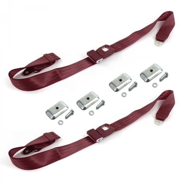 SafeTboy 690448 Standard 2 Point Burgundy Lap Bucket Seat Belt Kit with Bracketry for 1964-1967 ...