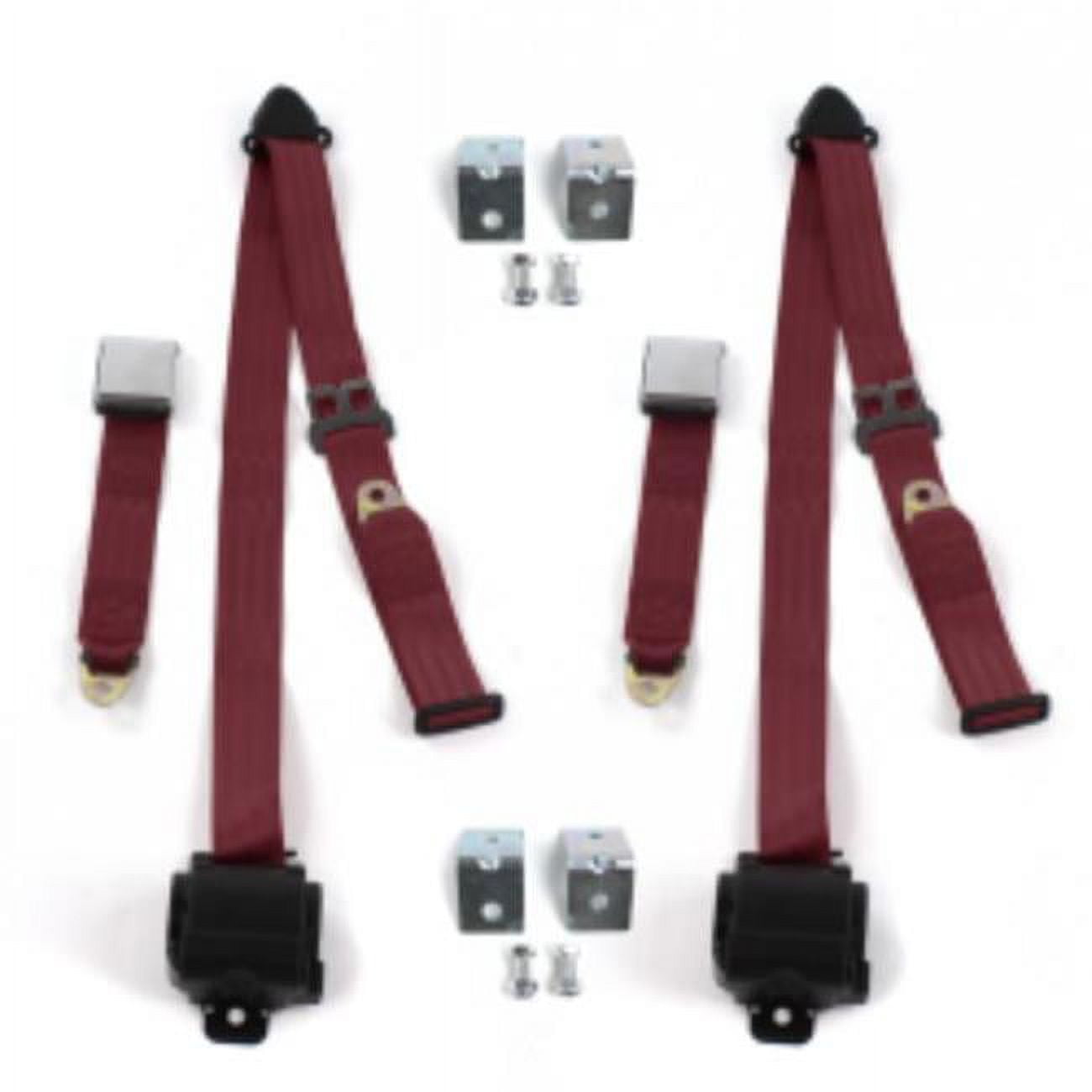 SafeTboy Chevy Truck 1947-1954 Airplane 3 Point Burgandy Retractable Bucket Seat Belt Kit with ...