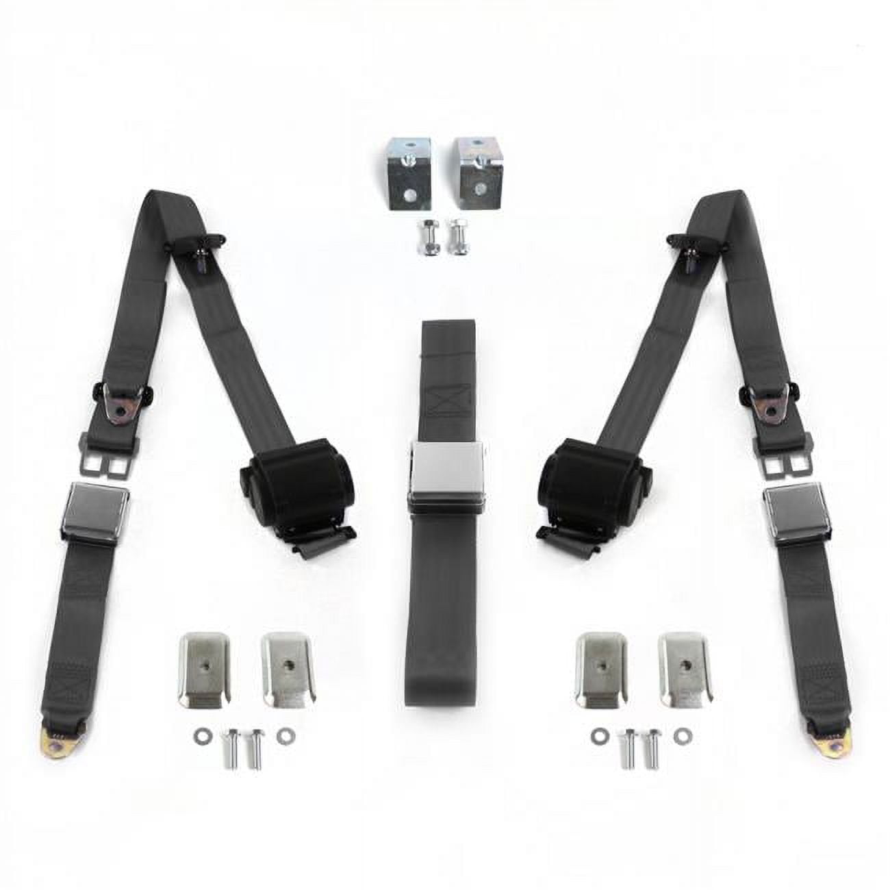 SafeTboy Chevy Truck 1947-1954 Airplane 3 Point Charcoal Retractable Bench Seat Belt Kit with ...