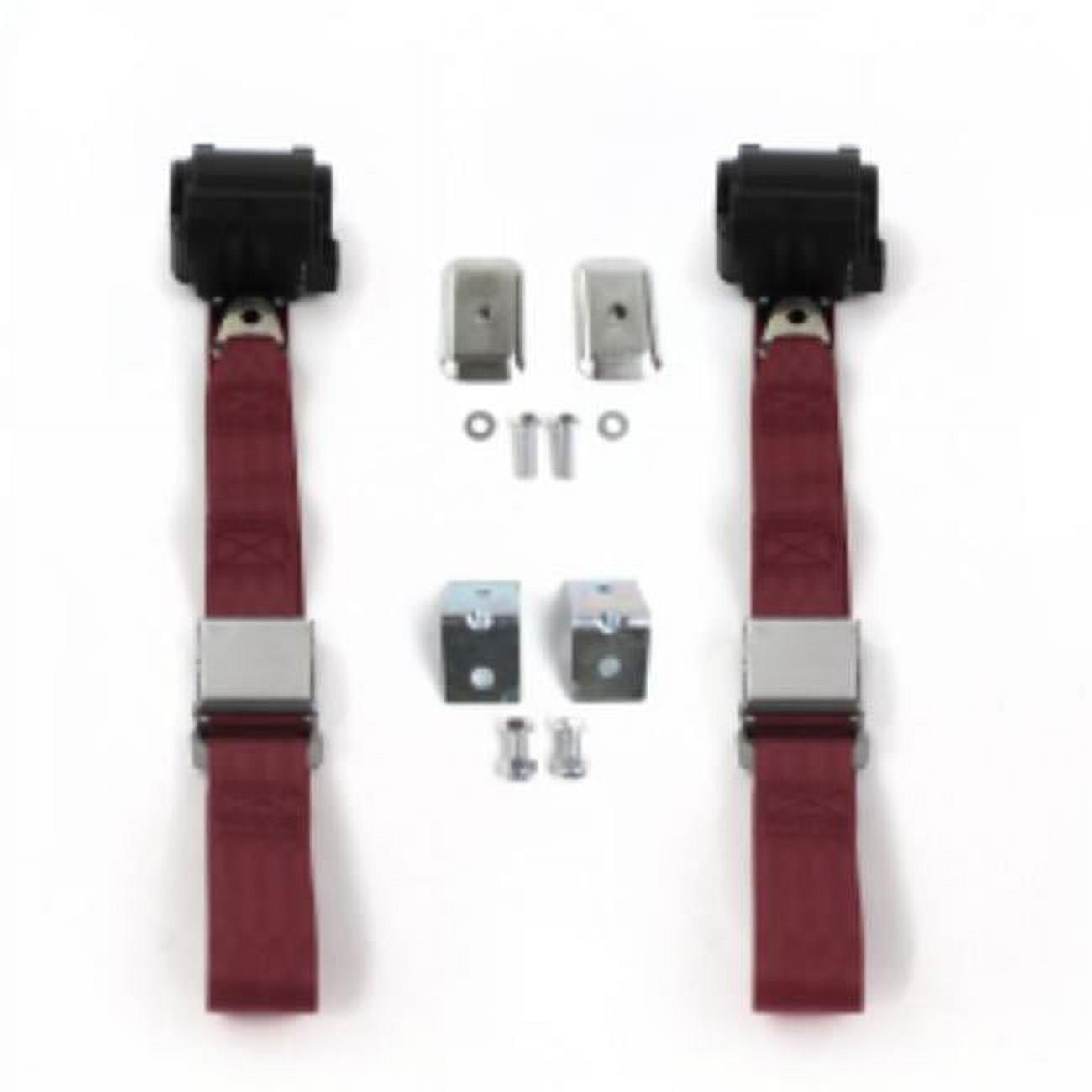 SafeTboy Chevy Truck 1955-1959 Airplane 2 Point Burgandy Retractable Bucket Seat Belt Kit with ...