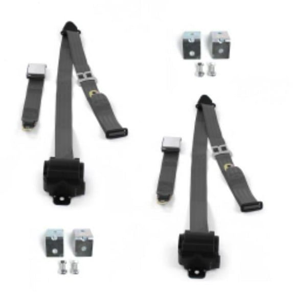 SafeTboy Chevy Truck 1988-1998 Airplane 3 Point Charcoal Retractable Bucket Seat Belt Kit with ...