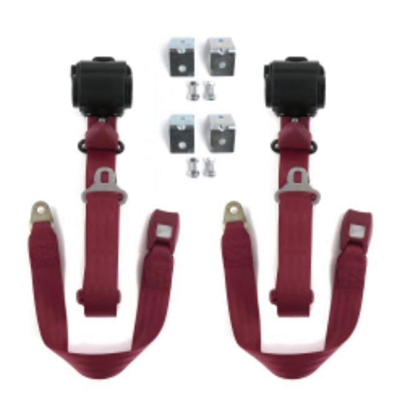 SafeTboy Triumph TR2, 3 1953-1961 Standard 3 Point Burgandy Retractable Bucket Seat Belt Kit ...