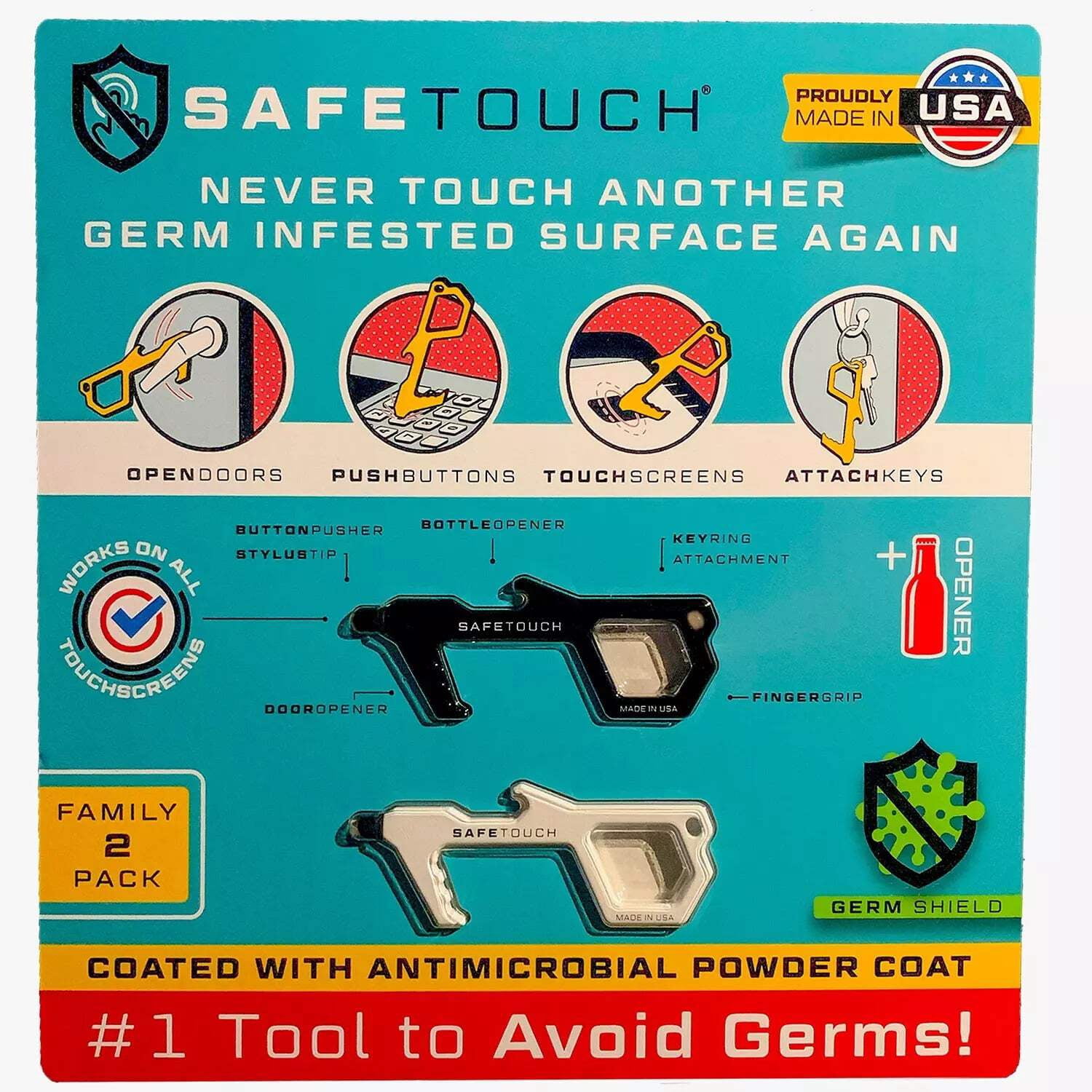 SafeTouch Hygiene Multi-Tool, Works on Touch Screen, Made in USA (2 ...