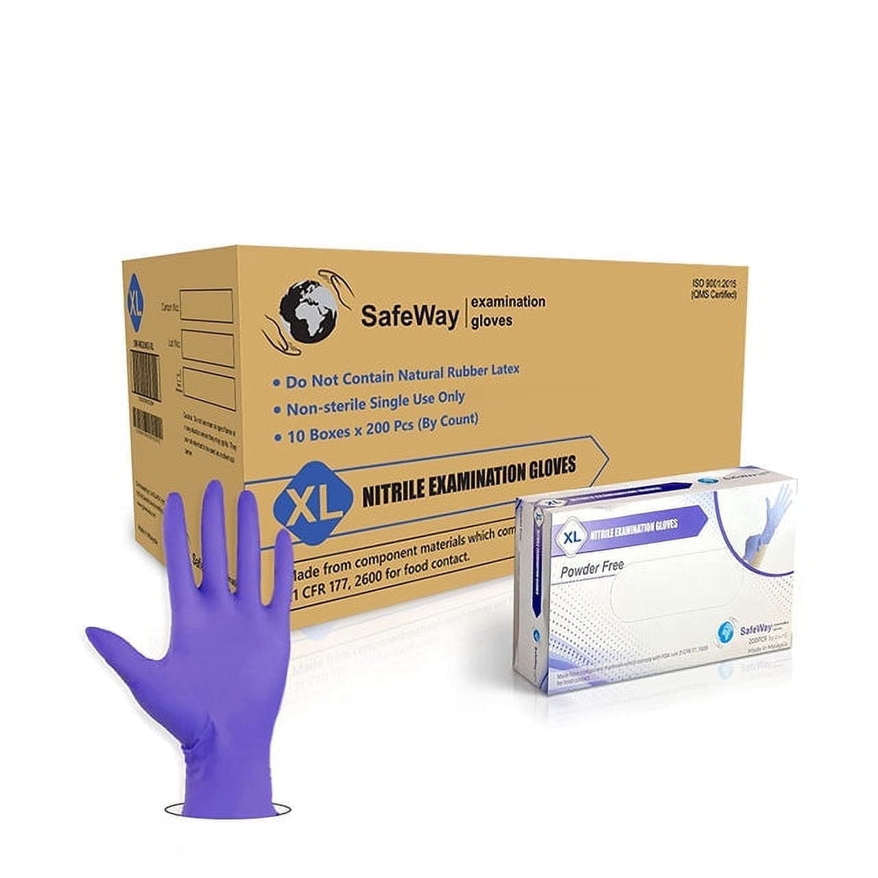 SafeWay Premium Nitrile Disposable Exam Gloves, X-Large, 2000/Box ...