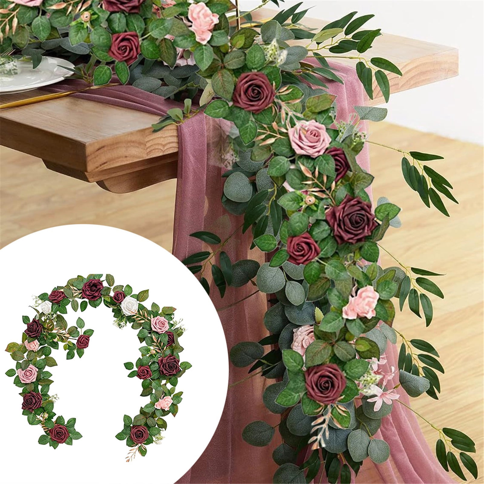 Safeglitz Artificial Rose & Greenery Garland – Realistic faux botanical ...