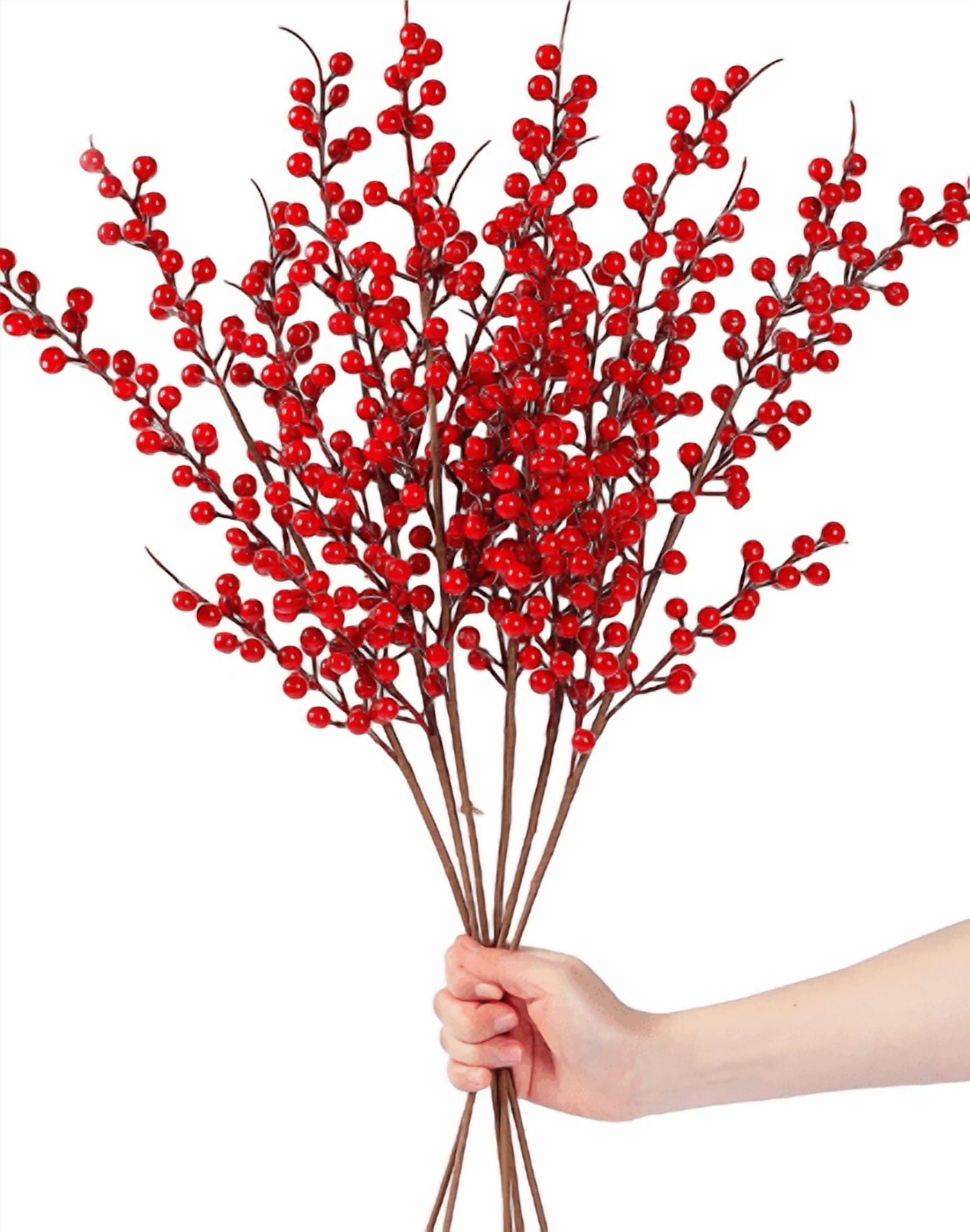 Safeglitz Christmas Red Berry Stems-Artificial Holly Branch Berry Picks ...