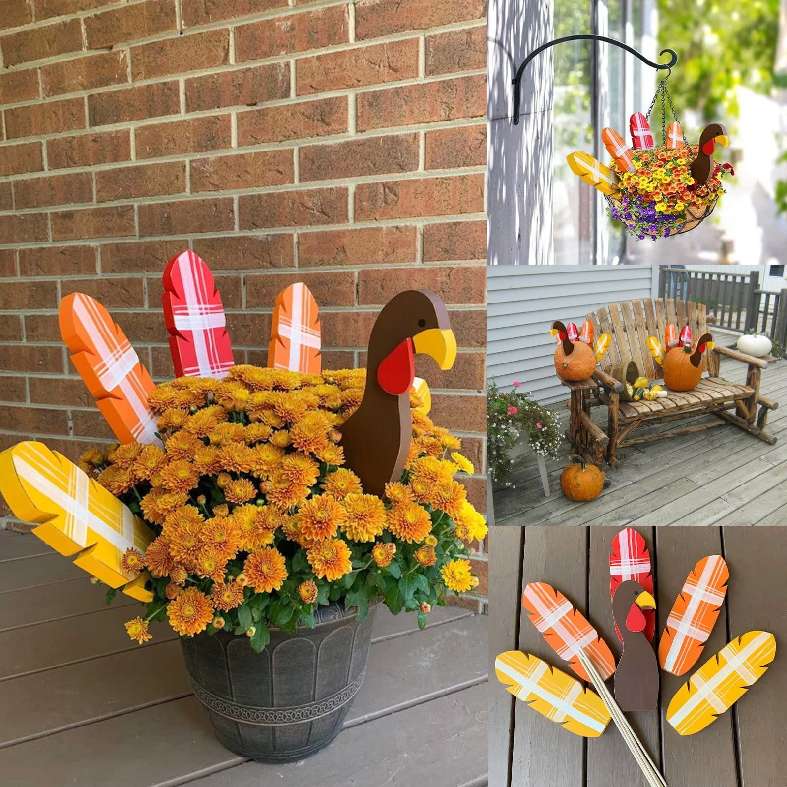 Safeglitz Fall Thanksgiving Turkey Planter（Wooden Sticks Insert Style ...