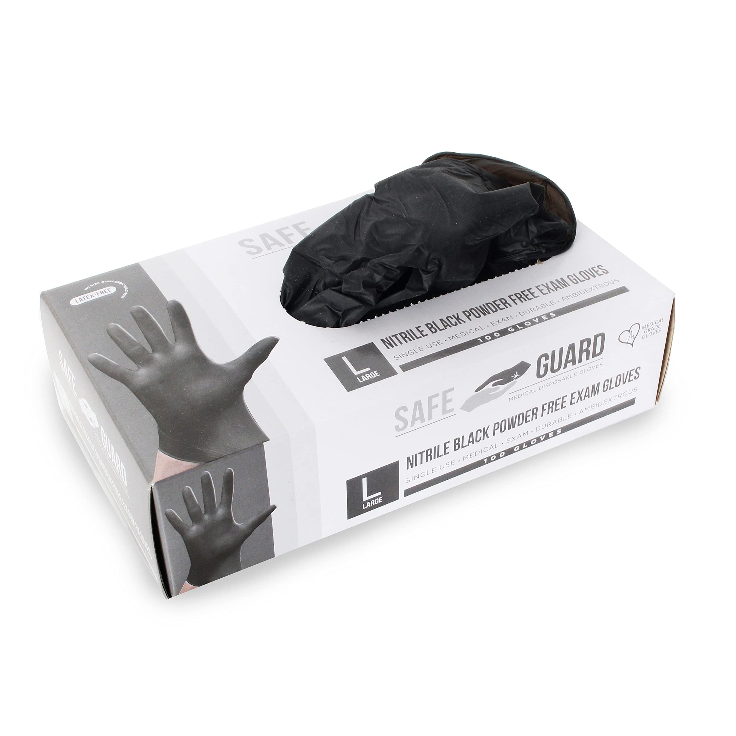Safeguard, Nitrile Disposable Gloves, Powder & Latex Free, Box of 100 ...