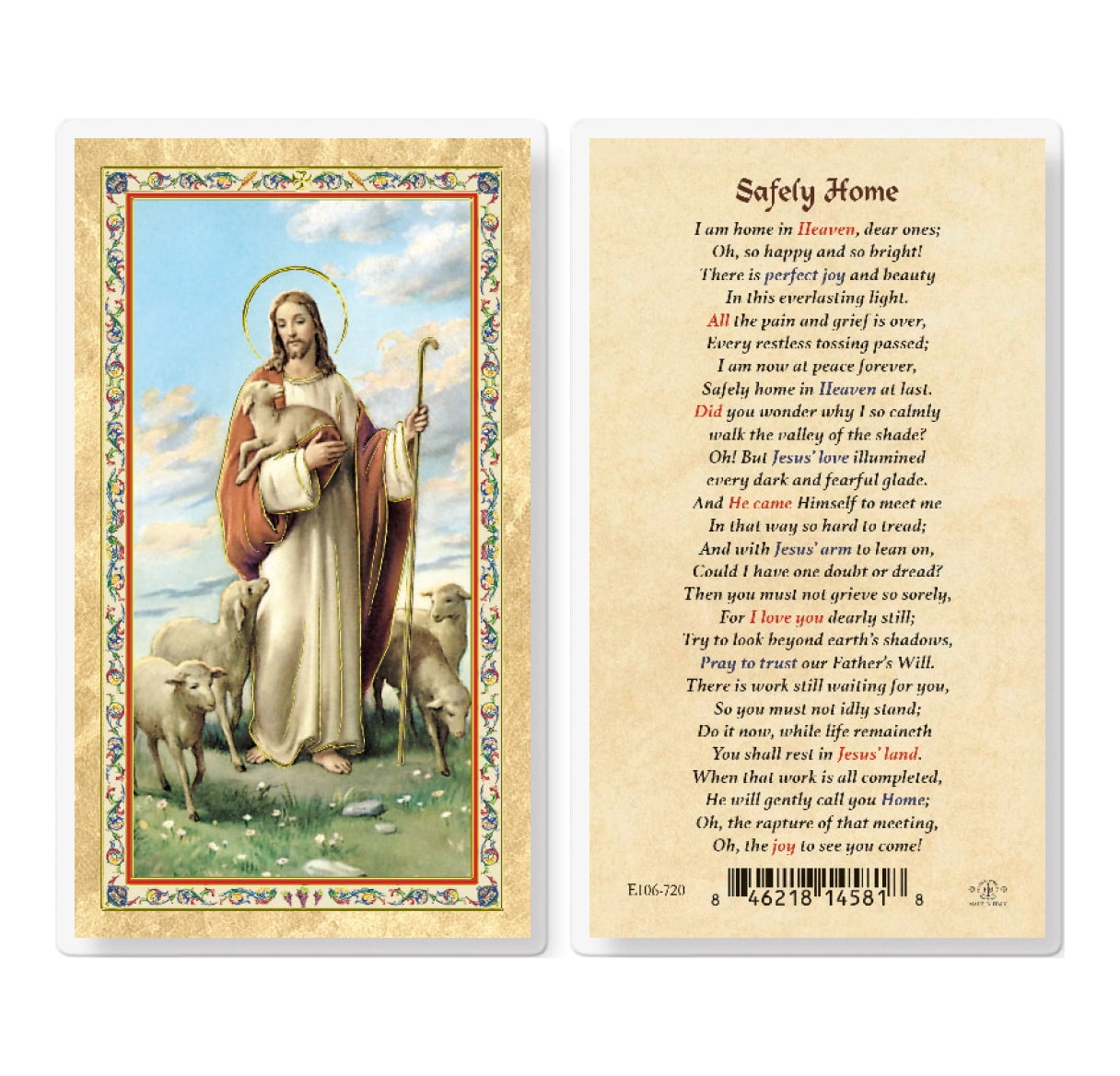 Safely Home - Good Shepherd Gold-Stamped Laminated Catholic Prayer Holy ...