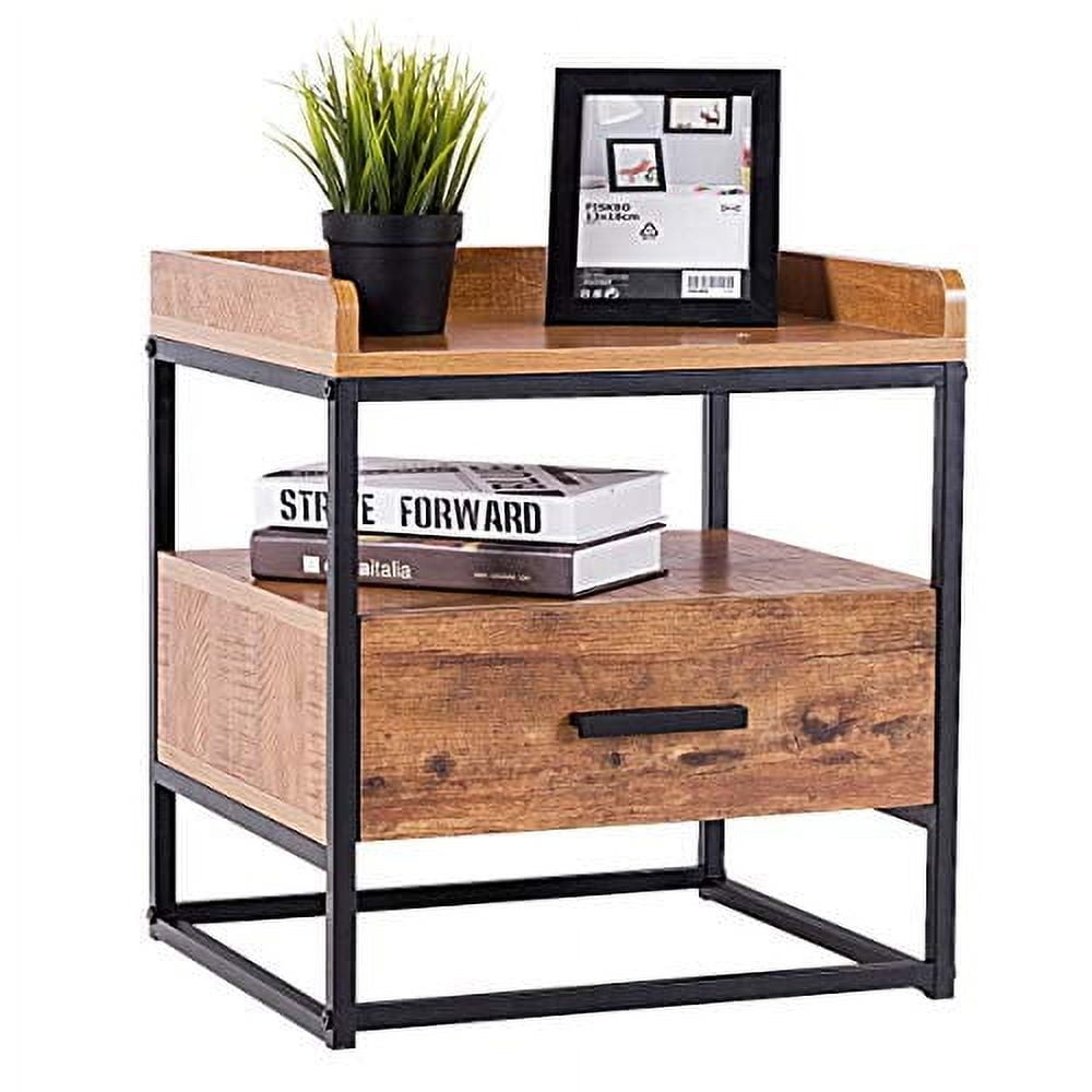 Safeplus 2-Tiers End Side Table, Wooden Nightstand, Cabinet with Drawer ...