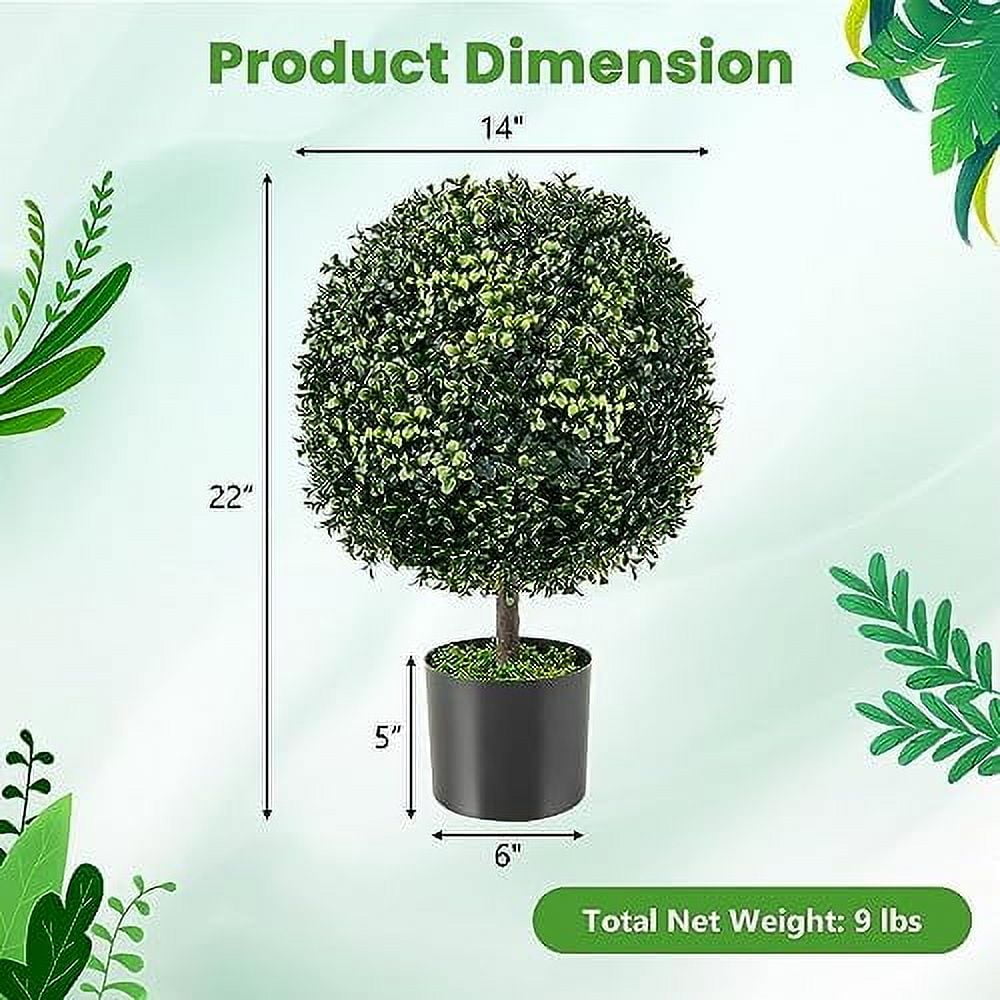 Safeplus 22” Artificial Boxwood Topiary Ball Tree, 2 Pack Faux Potted ...