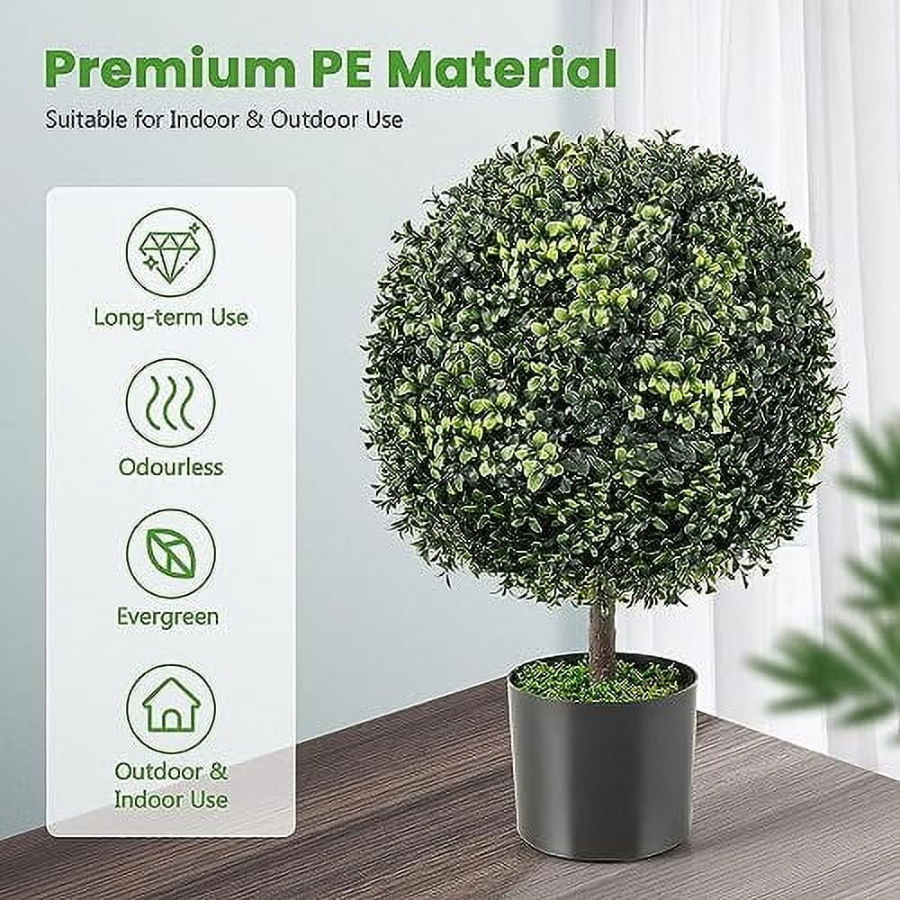 Safeplus 22” Artificial Boxwood Topiary Ball Tree, 2 Pack Faux Potted ...