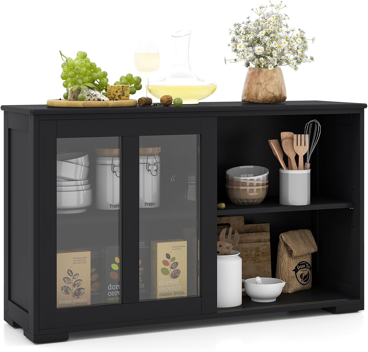 Safeplus 42" Compact Buffet Sideboard with Sliding Glass Doors and ...