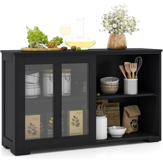 Safeplus 42" Compact Buffet Sideboard with Sliding Glass Doors and ...