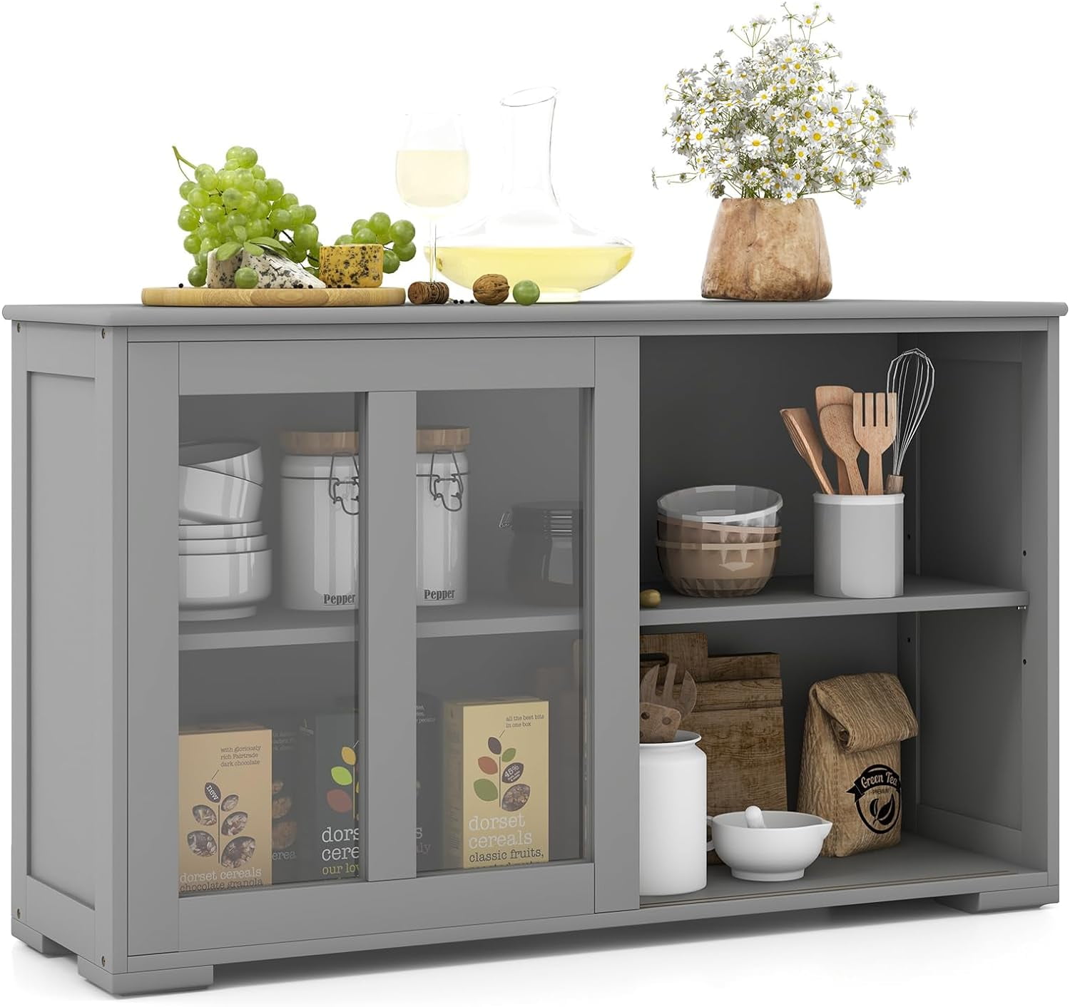 Safeplus 42" Compact Buffet Sideboard with Sliding Glass Doors and ...