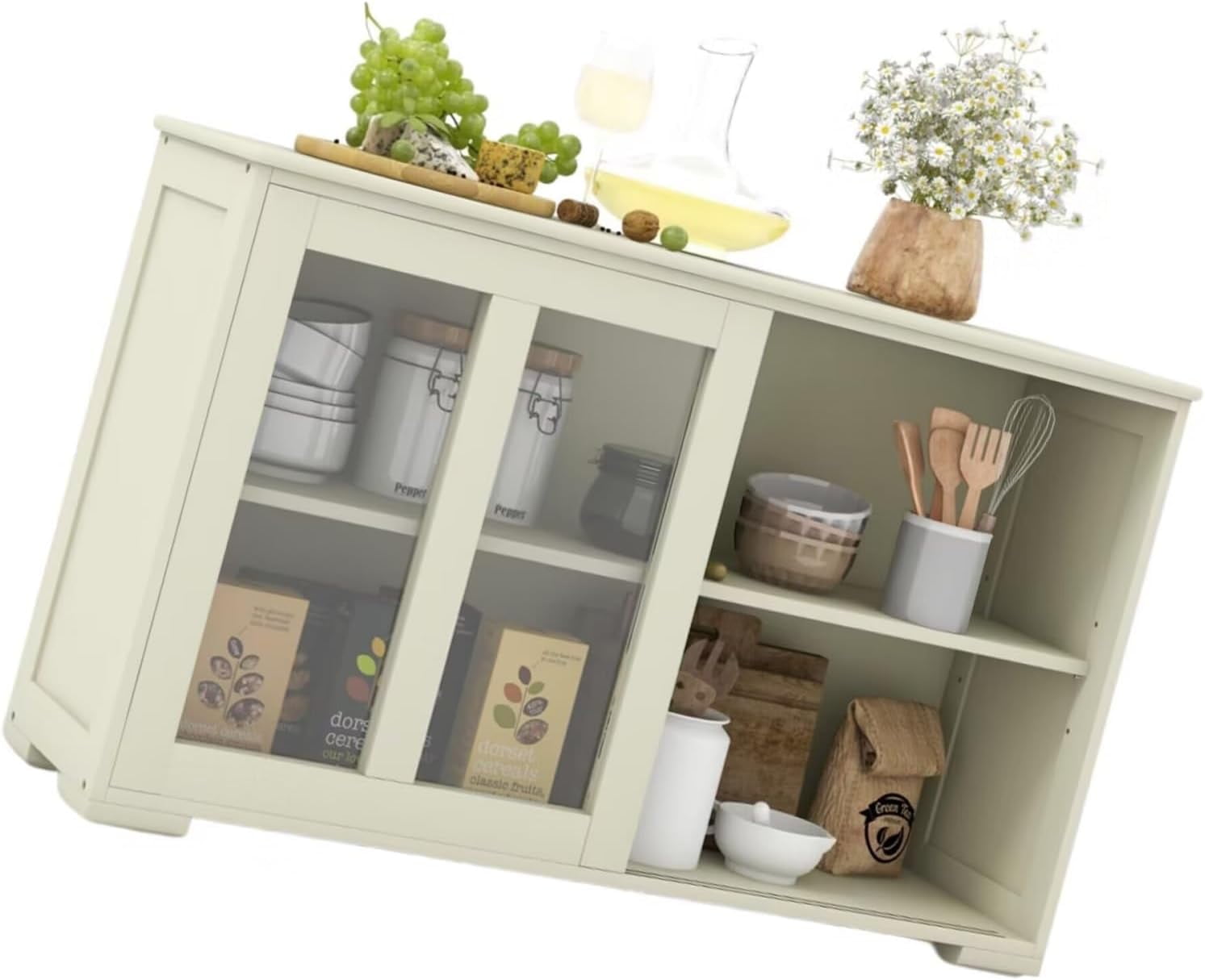 Safeplus 42" Compact Buffet Sideboard with Sliding Glass Doors and ...