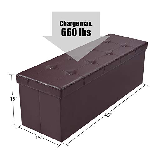Safeplus Folding Storage Ottoman , 45" Large Ottoman Space-Saving ,Faux ...