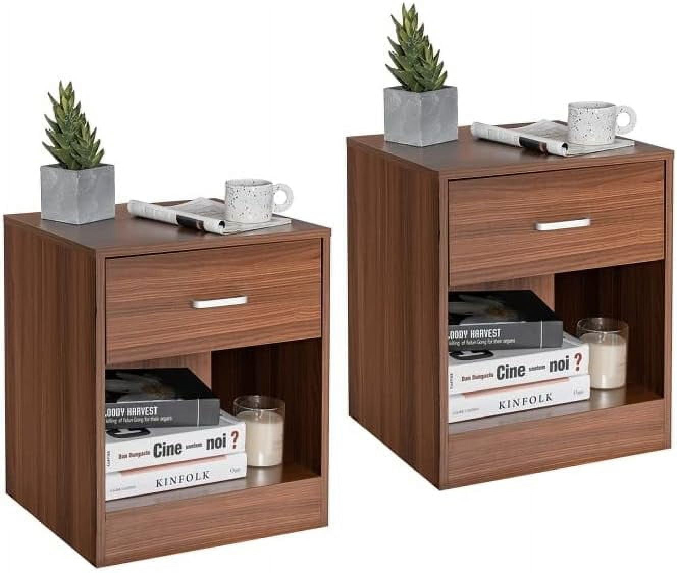 Safeplus nightstand Set of 2with Drawer and Shelves,Wood End Table Side ...
