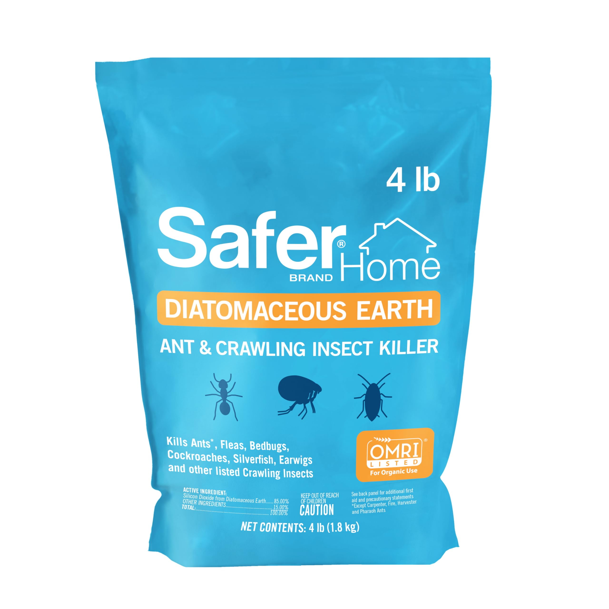 Safer Diatomaceous Earth 4 lb, Bed Bug Powder, Roach, Flea, Ant ...