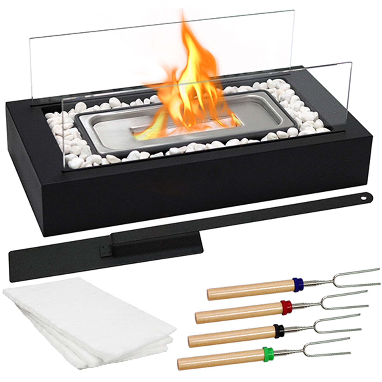 Safer Burning Rectangle Tabletop Fire Pit with Smores Maker Kit ...