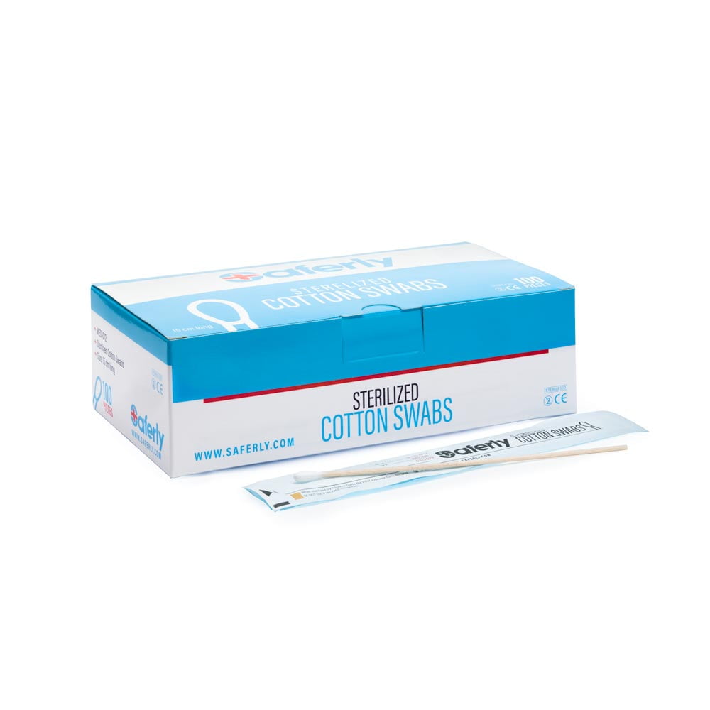Saferly Sterilized Cotton Swabs, 100% Cotton, Absorbent, Box of 100 ...