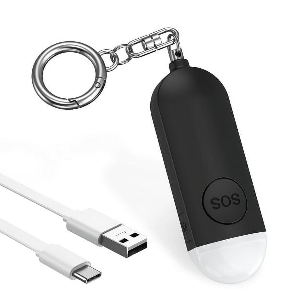 130dB Safety Alarm Keychain with LED Flashlight - Rechargeable, Black ...