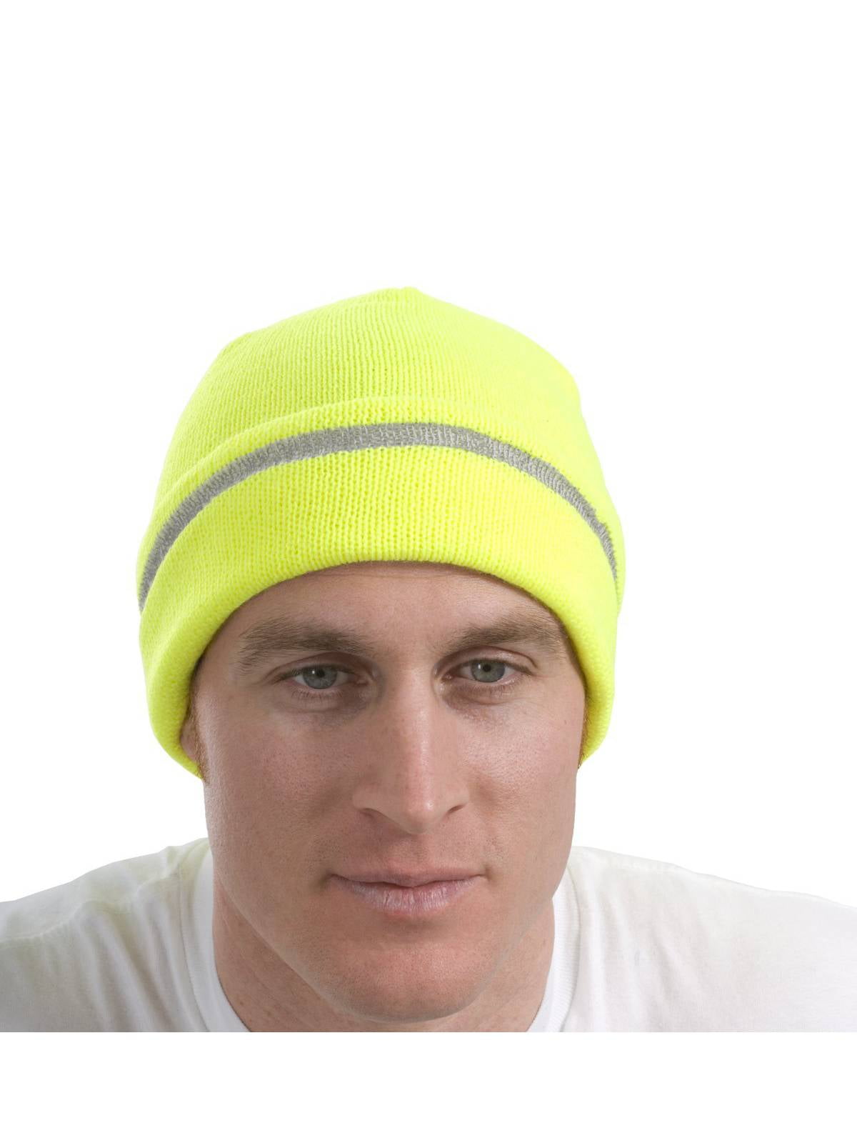 Safety Hi-Vis Beanie Hat with 3M Reflective Stripe, Yellow, One Size ...