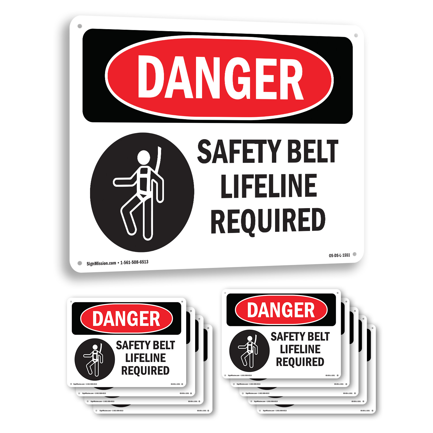Safety Belt And Lifeline Required Symbol OSHA Danger Rigid Plastic Sign ...
