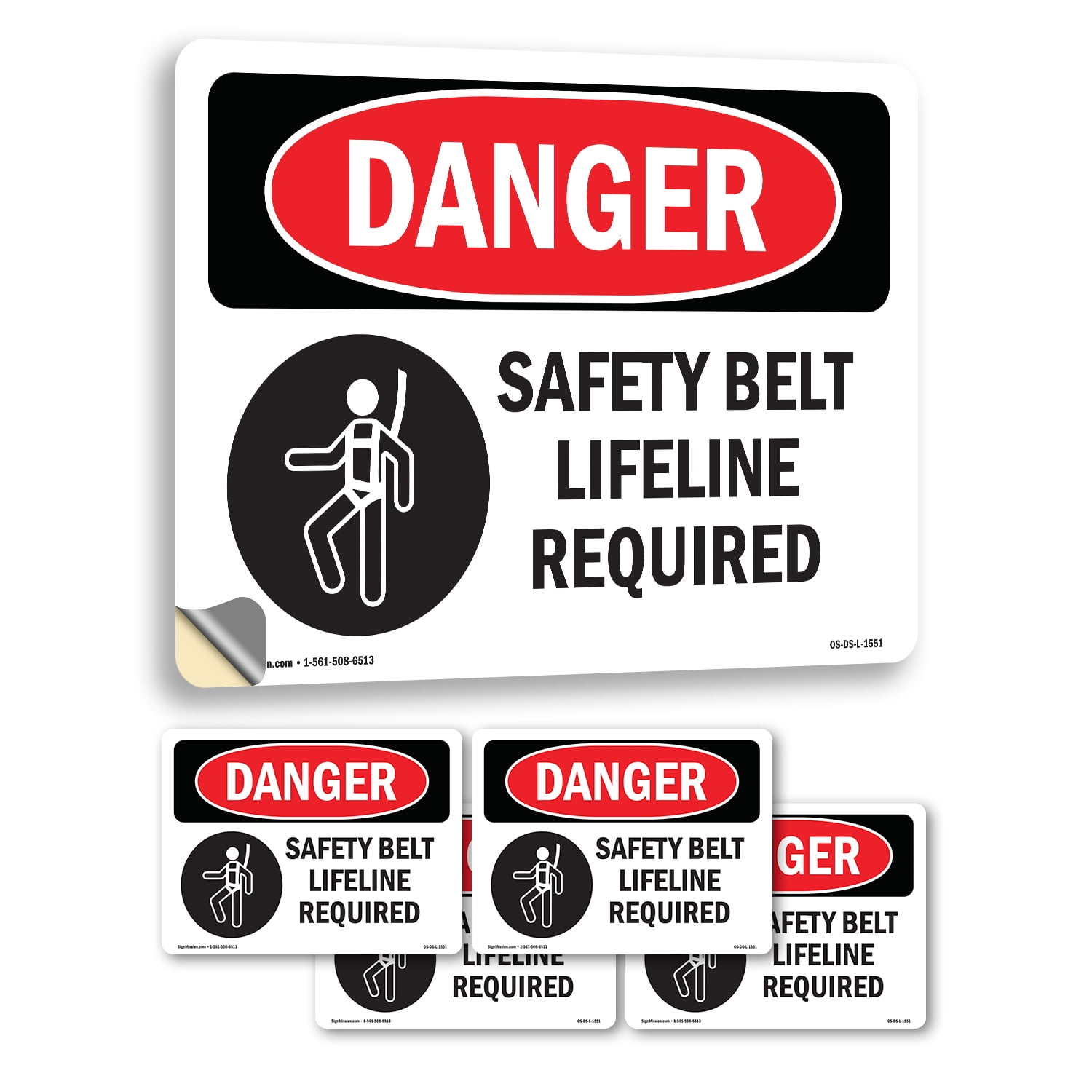 Safety Belt And Lifeline Required Symbol OSHA Danger Vinyl Decal Label ...